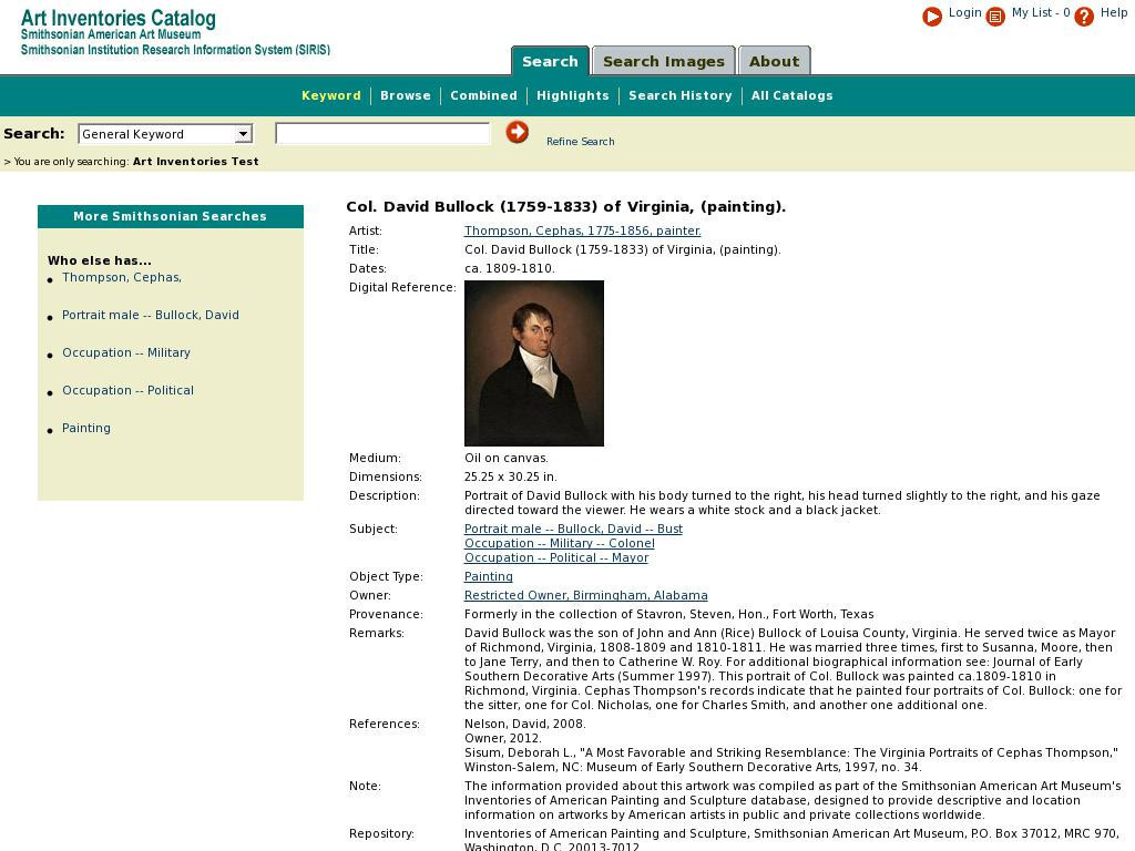 Resources :: Col. David Bullock (1759-1833) of Virginia, (painting ...