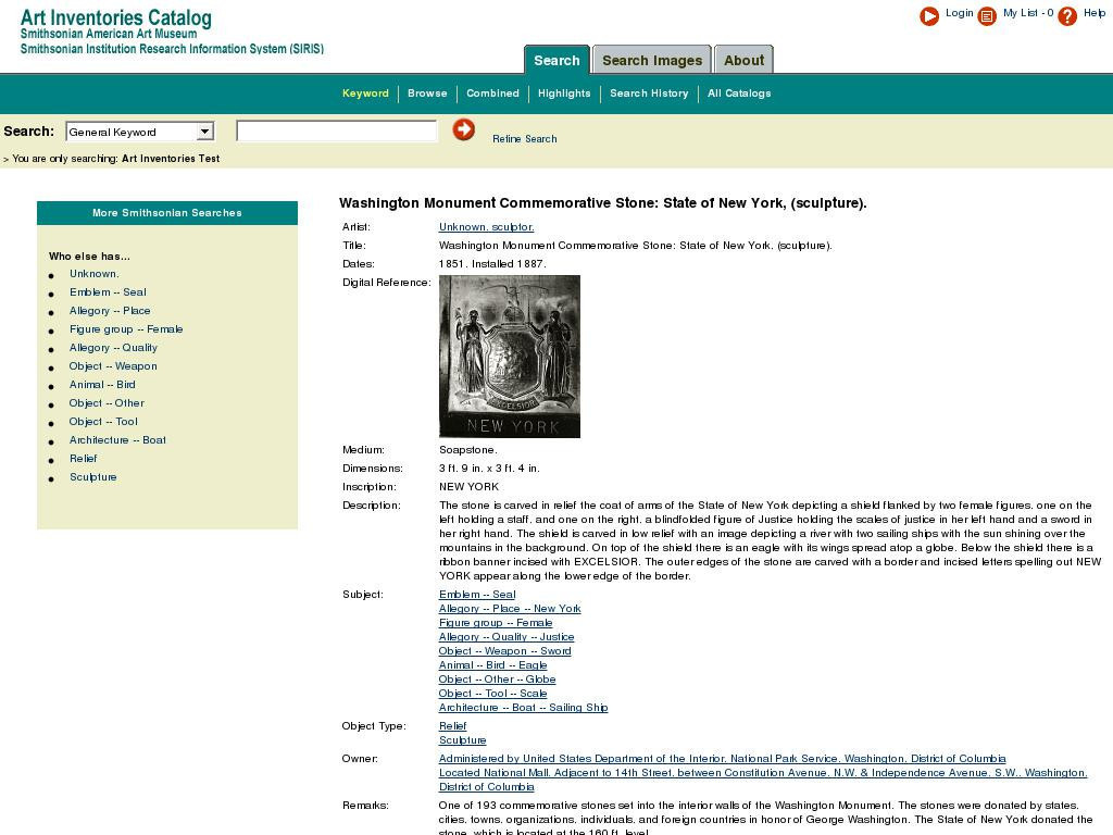 Resources :: Washington Monument Commemorative Stone: State of New York, (sculpture ...