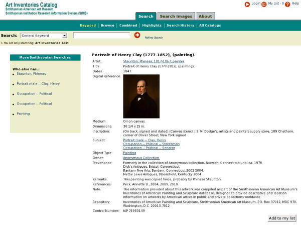 Resources :: Portrait of Henry Clay (1777-1852), (painting ...